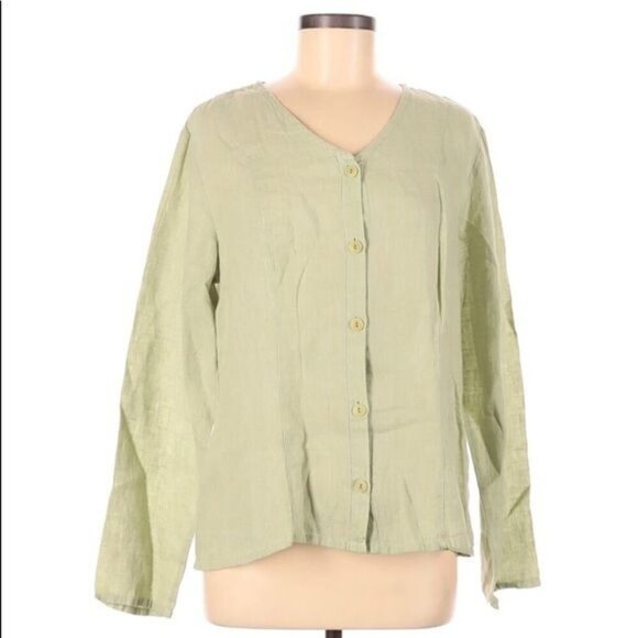 Flax | Tops | Flax Womens Linen Top Button Front Shirt Size S Coastal ...